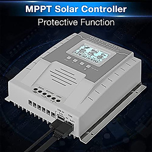 60A Solar Charge Controller 12V/24V DC MPPT Solar Charge Controller Upgraded 0 Layer LCD Display Solar Panel Regulator Charge Controller for Sealed Lead-Acid Flooded Gel and Lithium Battery