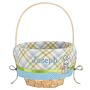Let's Make Memories Personalized Create Your Own Wicker Easter Basket – Blue Bunny Design - Basket Only - Customize with Any Name - Medium
