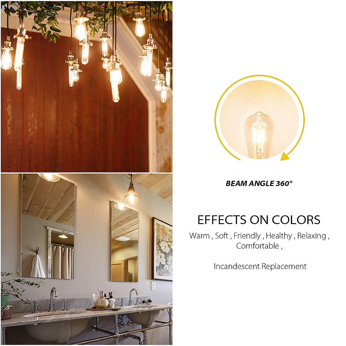 LVWIT ST21 LED Filament Bulb 7W Dimmable 3000K Soft White Vintage Edison Light Bulb E26 Medium Base (6-Pack)