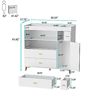 PAKASEPT Changing Table with Drawers, White Drawer Dresser, Changing Table Dresser with 5 Drawer & Cabinet