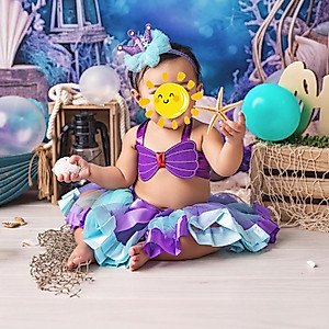First 1st Birthday Girl Outfit Baby Mermaid Party Tutu Skirt with One Crown Headband
