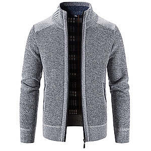 Men's Full Zip Up Cardigan Sweaters Regular Fit Flannel Lining Knitted Cardigans Zipper Thick Knit Sweater Coat (Light Grey,X-Large)