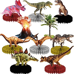 Tevxj 10 Pcs Dinosaur Centerpieces for Birthday Party 3D Dino Honeycomb Table Decorations Dinosaur Safari Jungle Animal Theme Baby Shower Table Paper Topper Stand Decor For Boys Girls Kids