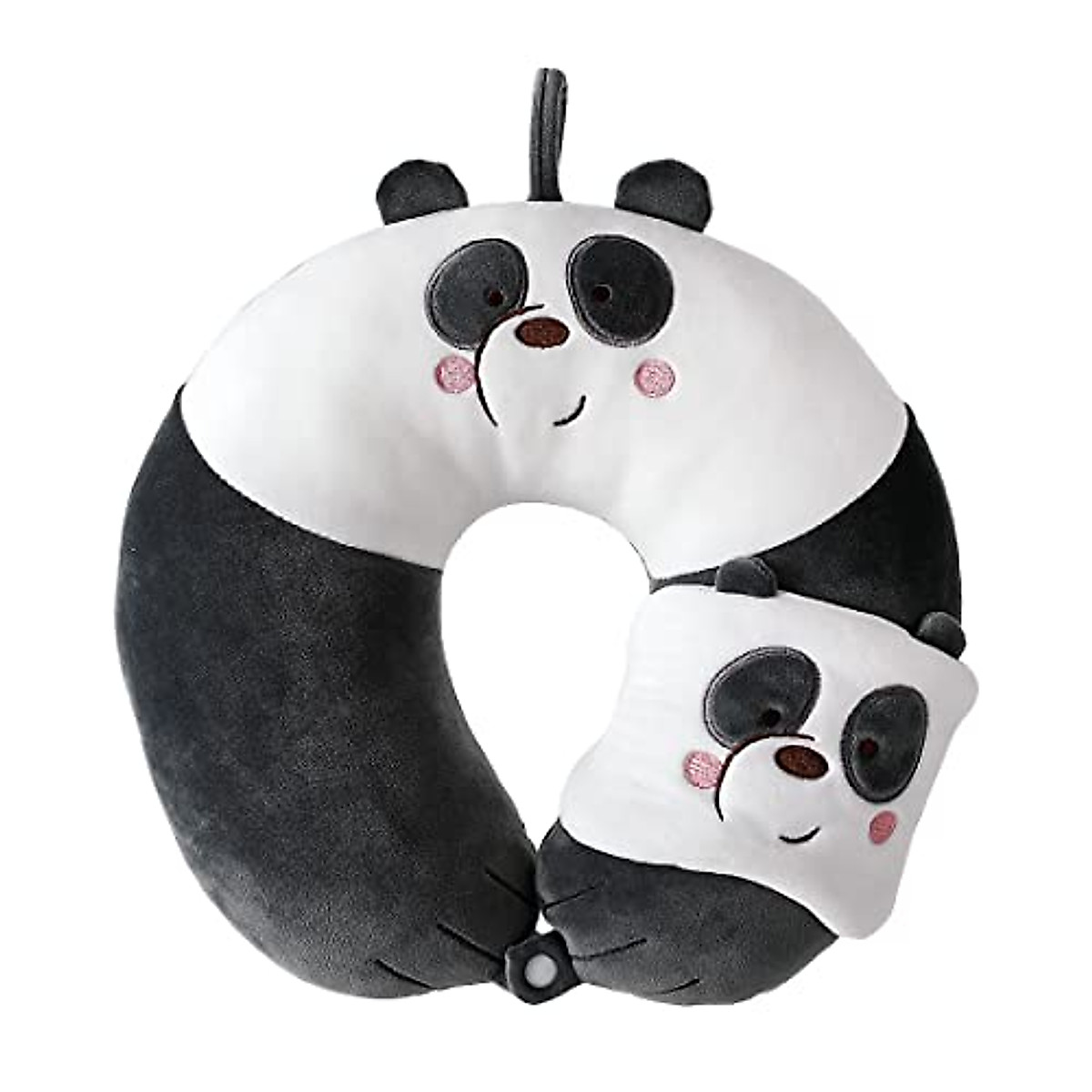 MINISO Travel Neck Pillow with Eye Mask, We Bare Bears Memory Foam Neck Cartoon Pillow Valentine's Day Gift for Travelling, Sleeping, Airplane, Car, Home & Office(Panda)