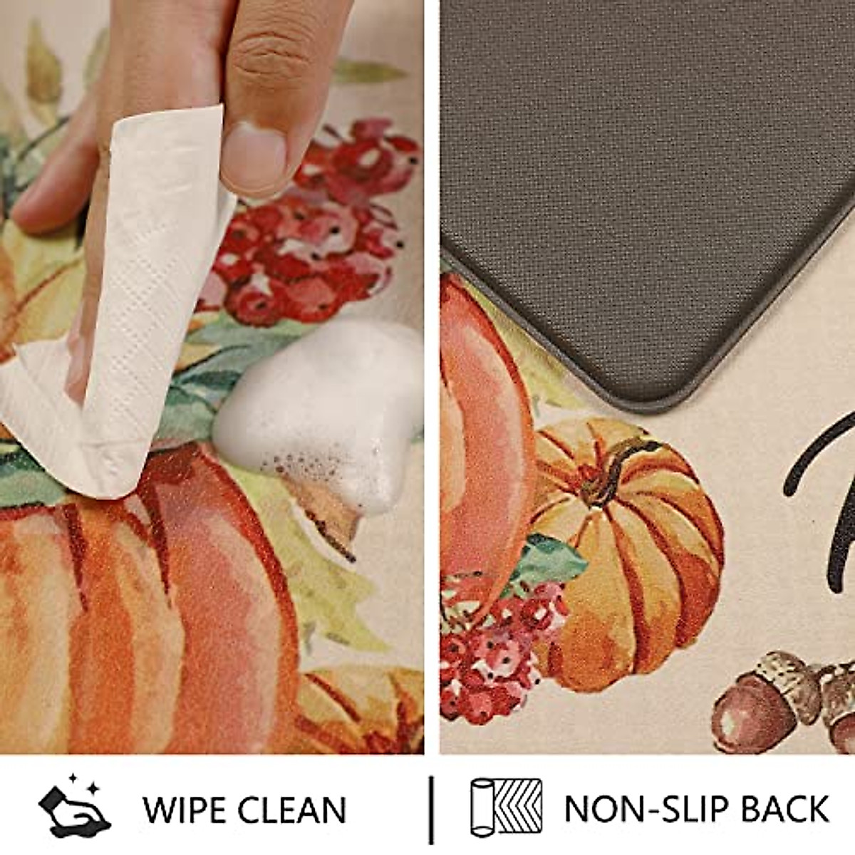 Falflor Fall Kitchen Rug and Mats Pumpkin Sunflower Decorative Kitchen Floor Mats Non Slip Kitchen Rug Heavy Duty Comfort Standing Mats for Kitchen Sink