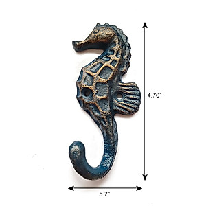 WINTENT Turquoise Patina Cast Iron Seahorse Wall Hooks