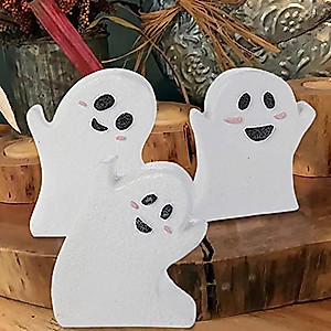 3 Pieces Halloween Decor Wooden Ghost Sign Table Tiered Tray Decorations, Trick or Treat Candy Sign Blocks for Party Home Shelf Display (Rustic)