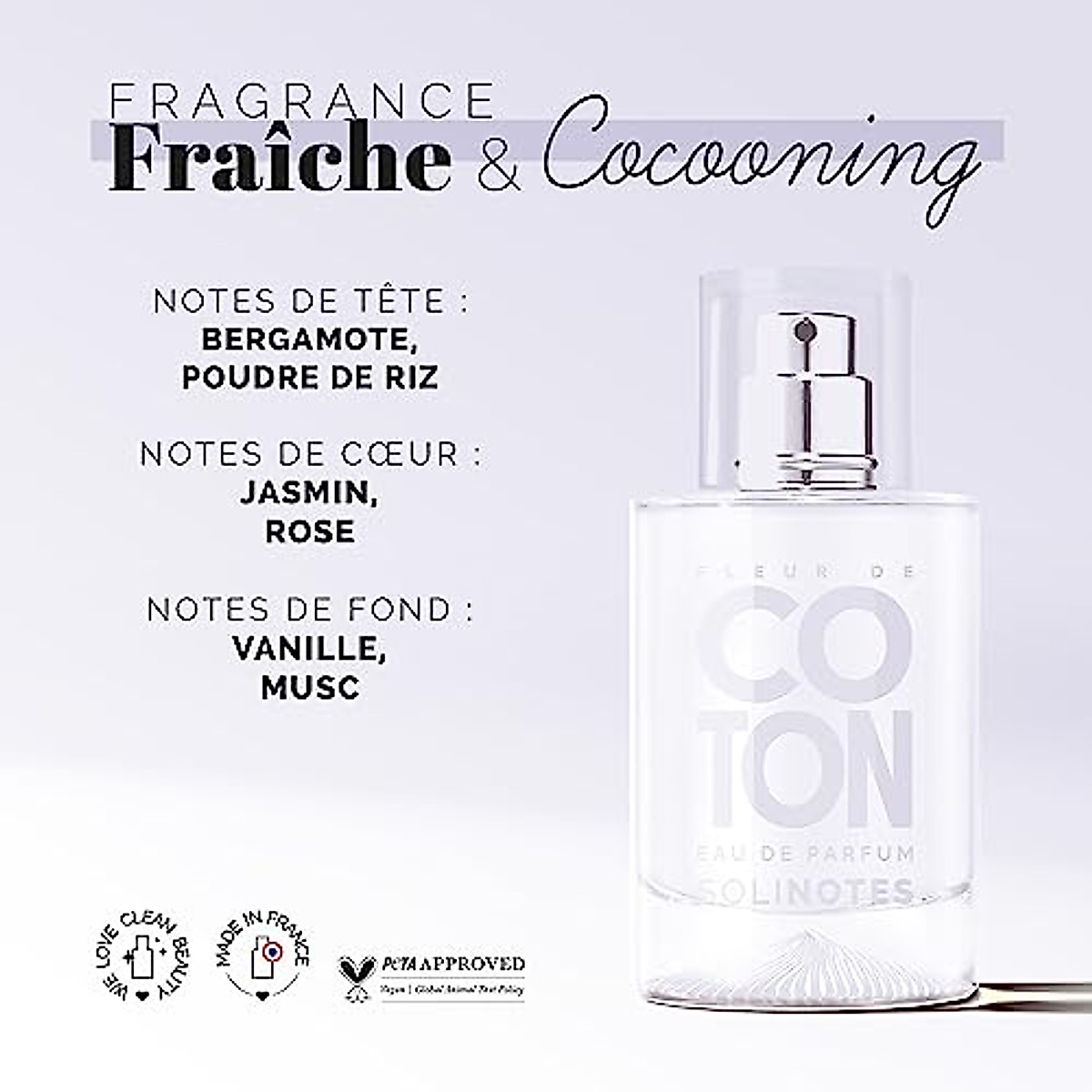SOLINOTES Cotton Flower Perfume for Women - Eau De Parfum | Delicate Floral and Soothing Scent - Made in France - Vegan - 1.7 fl.oz