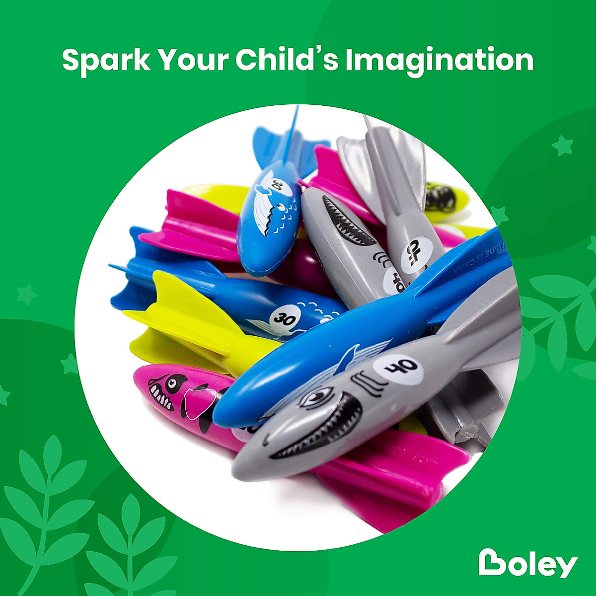 Boley Dive Torpedo Swim Toys - 12 Pack Sinking Pool Toys for Kids - Colorful Shark, Whale, Fish Diving Torpedoes - Summer Water Games, Bath Time Fun, Pool Diving Toy Set