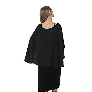 Hotshawl Capelets for women Chiffon Cape Shawls and Wraps for Evening Dress Wedding Capes Cover Up (Black)