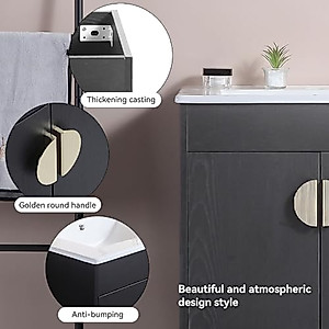 QuixotYDDZ 24 Inch Modern Freestanding Solid Wood Bathroom Cabinet, Bathroom Vanity with Ceramic Sink Combo, Bath Cabinet with 2 Doors and Open Shelf for Small Space, Solid Wood, Black