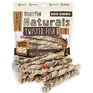 Mighty Paw Naturals Fish Skin Dog Treats | 100% Natural Dried Fish Dog Treats. Tilapia Skin Fish Chews Dog Snacks. Omega-3 Ocean Chews for Dogs, Fish Skin Chews for Dog