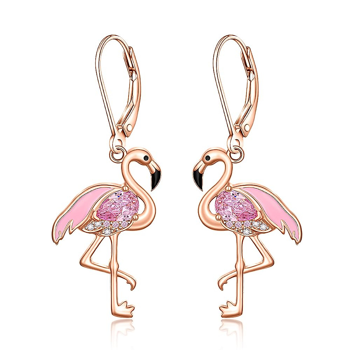 Flamingo Earrings for Women Christmas Flamingo Dangle Earrings Rose Gold Sterling Silver Leverback Flamingos Jewelry