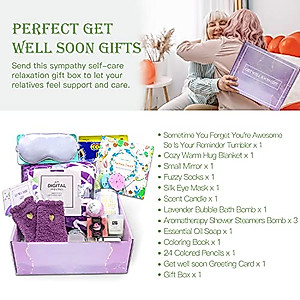 Suhctuptx Get Well Soon Gifts for Women, 14 pcs Care Package Feel Better Sympathy Gift Baskets Includes Warm Hugs Blanket Insulated Tumbler for Mom Female Friend Sister - Stress Relief Encouragement