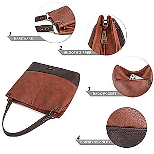Montana West Large Hobo Bag Leather Purses and Handbags for Women Top Handle Shoulder Satchel Handbags Fashion Ladies Designer Handbags with Pockets Zipper Leather Tote Purse for Women MWC-047BR