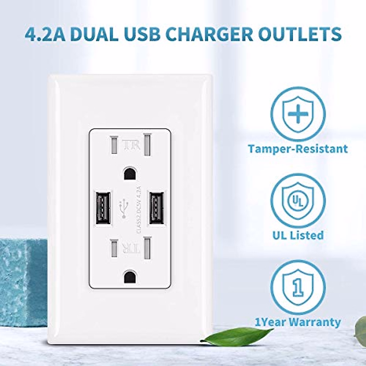 Micmi USB Outlet, High Speed Charger 4.2A Charging Capability, Child Proof Safety Receptacle 15 Amp, Tamper Resistant Wall Socket Plate Included UL Listed U24 (4.2A USB Outlet 6pack)