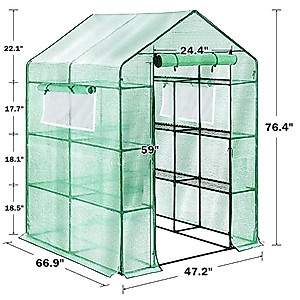 Solution4Patio Portable Garden Mini Walk-in Greenhouse Indoor/Outdoor, Invernadero, 4 Tier 16 Shelves, 47.3 in. W x 67 in. D x 76.4 in. H, Thick PE Grid Cover, Heavy Duty Frame, Rolled Up Zipper Door