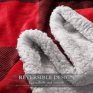 Catalonia Red Black Plaid Sherpa Blanket, Buffalo Sherpa Throw Blanket, Reversible Super Soft Warm Comfy Fuzzy Snuggle Holiday Throws for Couch Sofa Cabin Decro