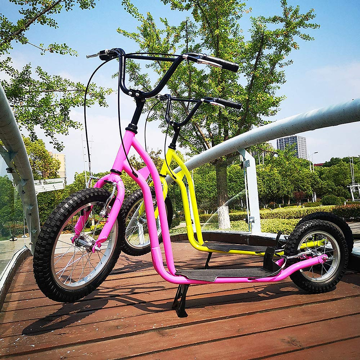 KNUS Scooter for Youth and Adults-16-Inch Front Wheel,12-Inch Rear Wheel/Front and Rear Caliper Brakes/Pink…