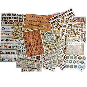 Vintage Washi Sticker Set English Character Digital Letter Self-Adhesive Sticker DIY Label for Art Craft Scrapbooking Personal Journaling Planner Diary Book Album Card