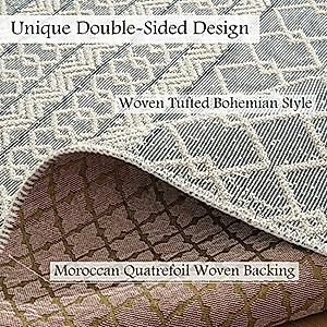 8x10 Area Rugs for Living Room Woven High-Low Textured Washable Rug Neutral Moroccan Boho Rug Indoor Carpet Ideal for Bedroom Dorm Playroom Dining Office
