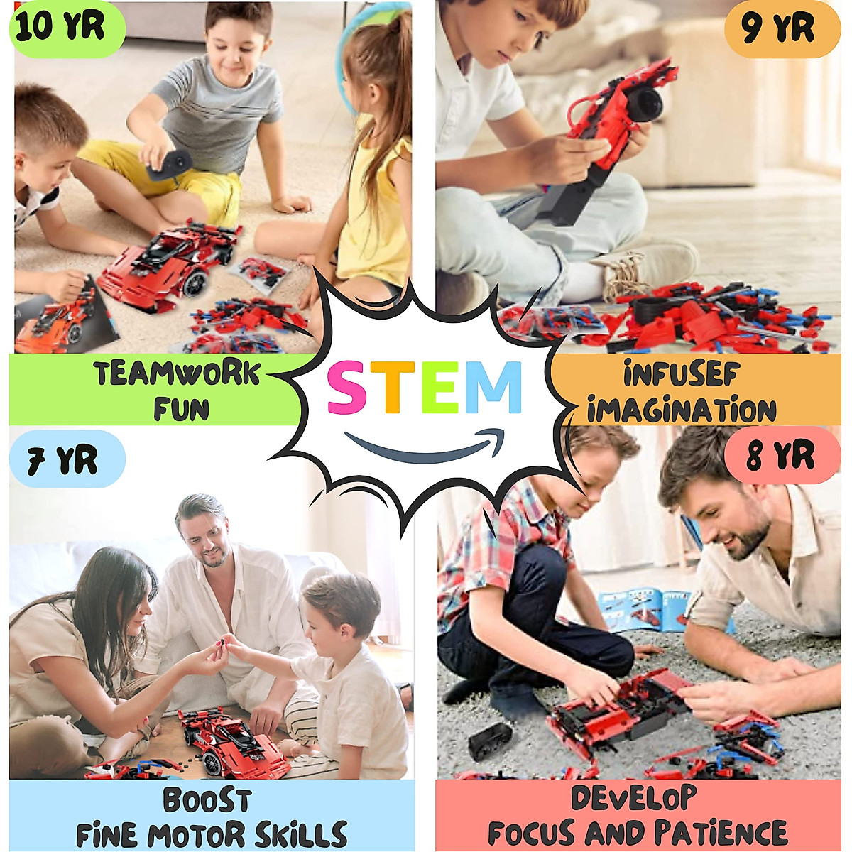 RC Car Building Toys for Boys Age 8-12 Fun STEM activities for Kids and Cool Birthday for 7, 8, 9, 10+ Years Old Boys Remote Control Car Building Kit 2-in-1 RC Cars Kit to Build