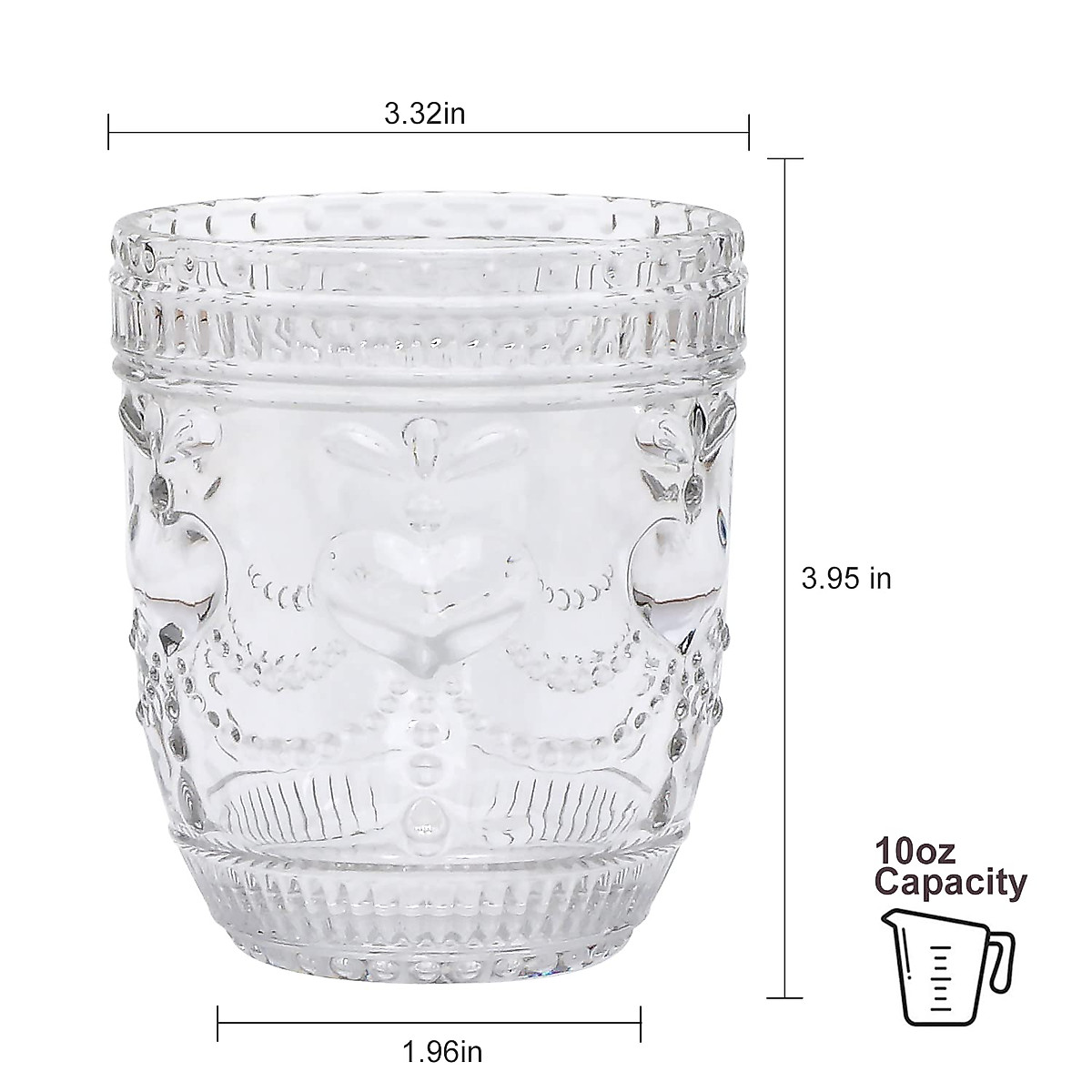 QAPPDA Vintage Drinking Glasses Set of 12,Embossed Romantic Water Glasses 10 Ounce,Clear 300ml Textured Juice Glasses Daily Glassware for Iced Coffee,Milk,Mixed Beverage