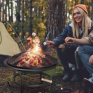 22 Inches Portable Fire Pit Outdoor Wood Burning Steel Lightweight BBQ Grill Firepit Bowl with Log Grate&Poker for Outside Patio Campfire Bonfire Backyard