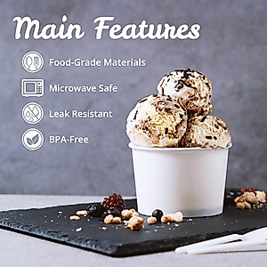 MATICAN Paper Ice Cream Cups - 50-Count 9-Oz Disposable Dessert Bowls for Hot or Cold Food, 9-Ounce Party Supplies Treat Cups for Sundae, Frozen Yogurt, Soup, White