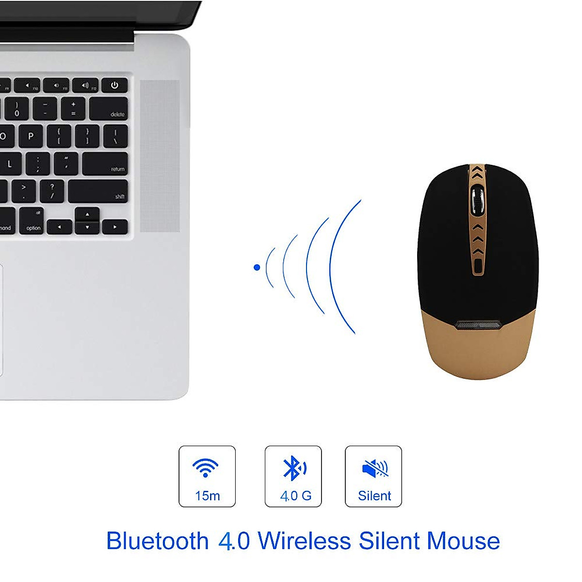 Bluetooth Wireless Mouse,Dual Mode Bluetooth 4.0 Mouse 2.4G Optical Mouse with USB Receiver,Rechargeable 4 Adjustable 1600 DPI for Small Hand,PC, Laptop, Windows, Android, OS System(Black and Gold)