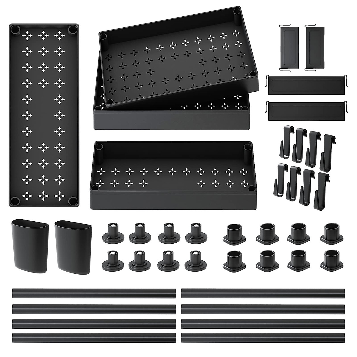 Fixwal 2pcs Under Sink Organizers and Storage, 2 Tier Under Bathroom Cabinet Storage with 8 Hooks and 2 Baskets, Multi-purpose Under Sink Shelf Organizer for Home Kitchen Bathroom (Black)