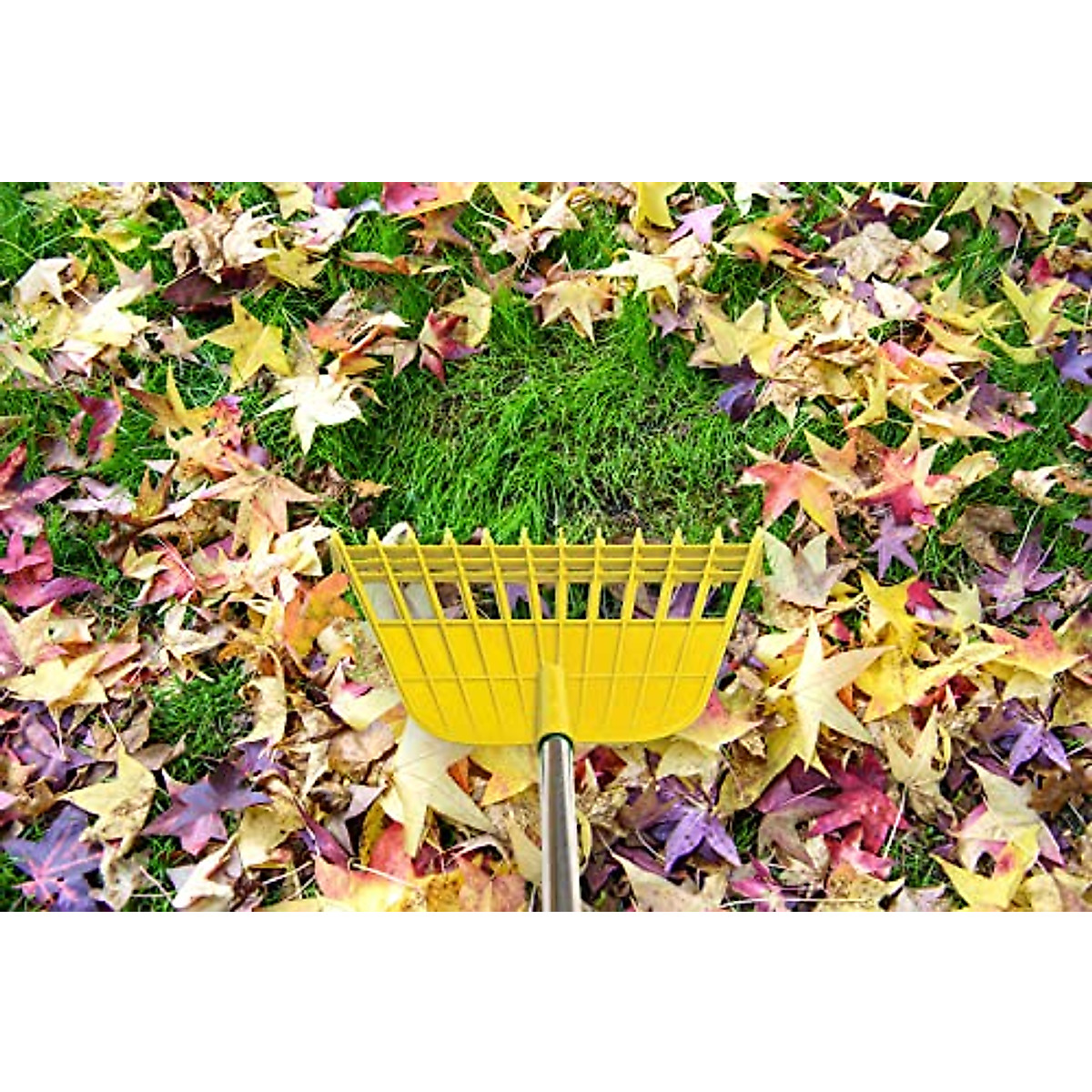 Gardzen 12 Tines Gardening Leaf Rake, Lightweight Steel Handle, Detachable, Ideal Camp Rake, Comes with Dustpan-Type Garden Bag - Yellow