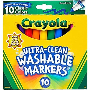 Crayola Ultra Clean Washable Markers, Broad Line, Classic Colors, 10 Count
