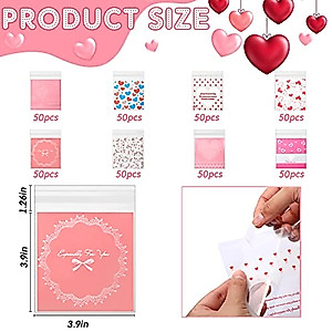400 Pcs Valentine Cookie Bags Self Adhesive Clear Cellophane Bags Goody Bags Treat Bags Candy Favor Bags Resealable Heart Bags for Valentines Day Party Favors, 4 x 4 Inch