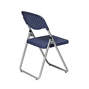 Office Star FC Series 4-Pack Folding Chairs with Ventilated Plastic Seat and Back, Blue Seat and Silver Frame