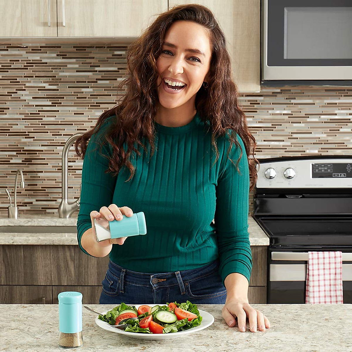 Home Basics Essence Collection Salt and Pepper Shaker Set, Turquoise Blue