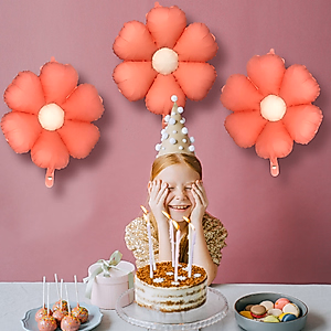 Pink Daisy Balloons Groovy Party Large Flower Balloon Spring Themed Birthday Party Decorations Giant Floral Hippie Party Supplies Foil Mylar Balloons for Baby Shower Wedding 5 Pcs