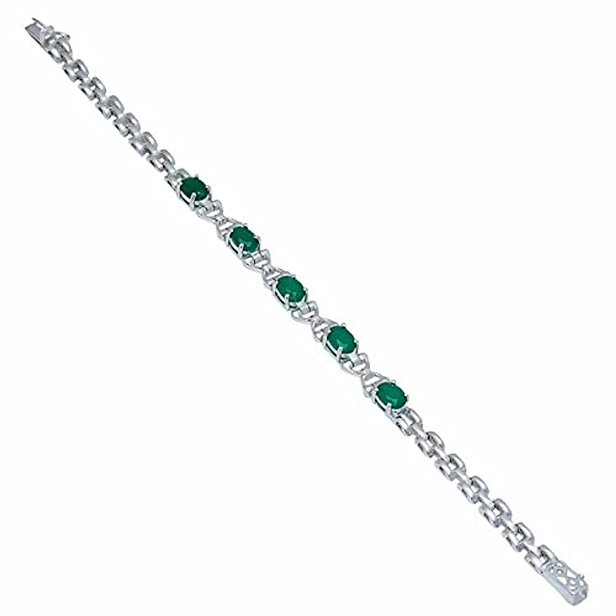 GLOW SPECTRA JEWELS 10 CT Oval Shape Simulated Green Emerald Bezel Setting Women's Tennis Bracelate in 14K White Gold Plated 925 Sterling Silver (10 Cttw) Size - 8"