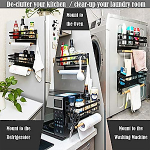 Sleclean Magnetic Spice Rack Organizer for Refrigerator, 2 Pack, Paper towel holder magnetic, Kitchen Magnetic Shelf,13.4"x4.5"x7.1", Black