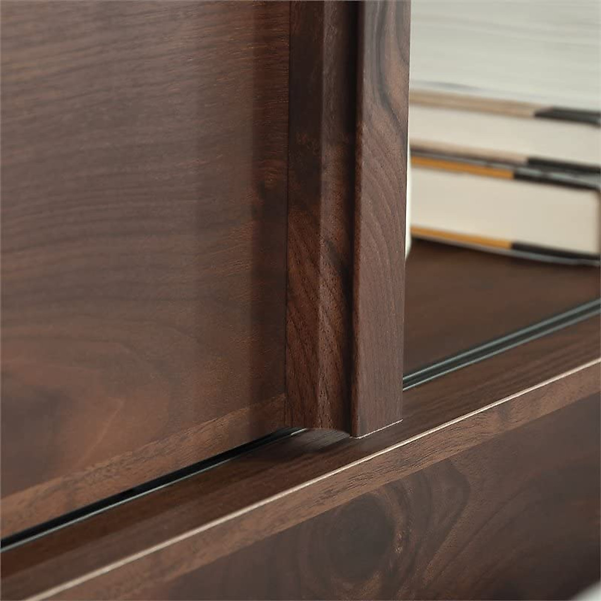 Sauder Harvey Park Full/Queen Bookcase Headboard with Doors, Grand Walnut Finish