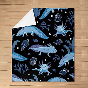 Cartoon Axolotl All Season Bed Blanket, Kawaii Axolotl Fleece Fuzzy Plush Blanket 3D Animals Flannel Throw Blanket, for Bed Sofa Couch Kids Salamander Black Blue Ultra Soft Room Decor Throw 50"x60"