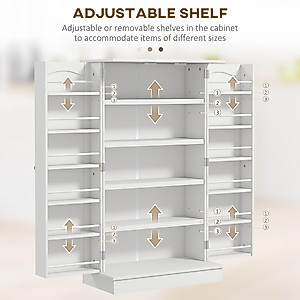 HOMCOM 41" Kitchen Pantry Storage Cabinet, Freestanding Kitchen Cabinet with 12 Door Shelves, Double Doors, 5-Tier Shelving and Adjustable Shelves, Paper White