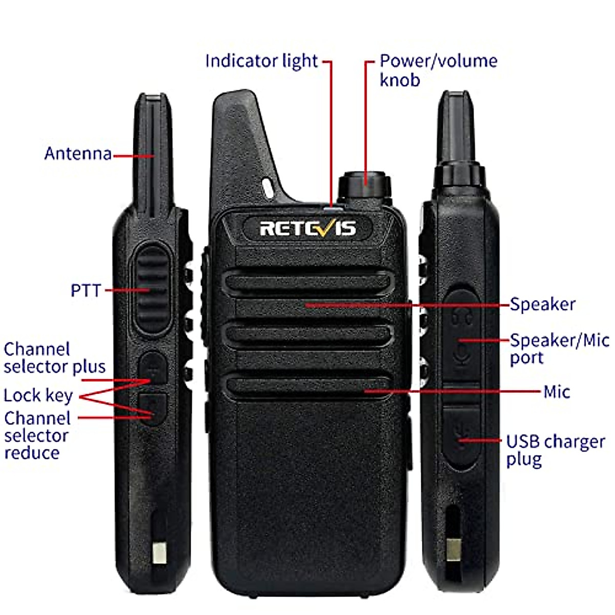 Retevis RT22 Walkie Talkies Rechargeable,Long Range Two Way Radio,2 Way Radio for Adults, Handsfree VOX Mini, for Business Office School Church Restaurant Retail(Black,10 Pack)