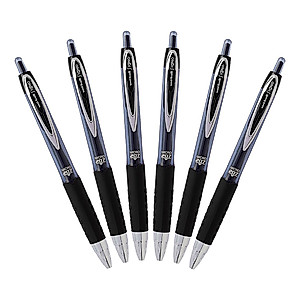 Uni-Ball Signo 207 Retractable Gel Pen, 0.5mm Micro Point, Black, Pack of 6