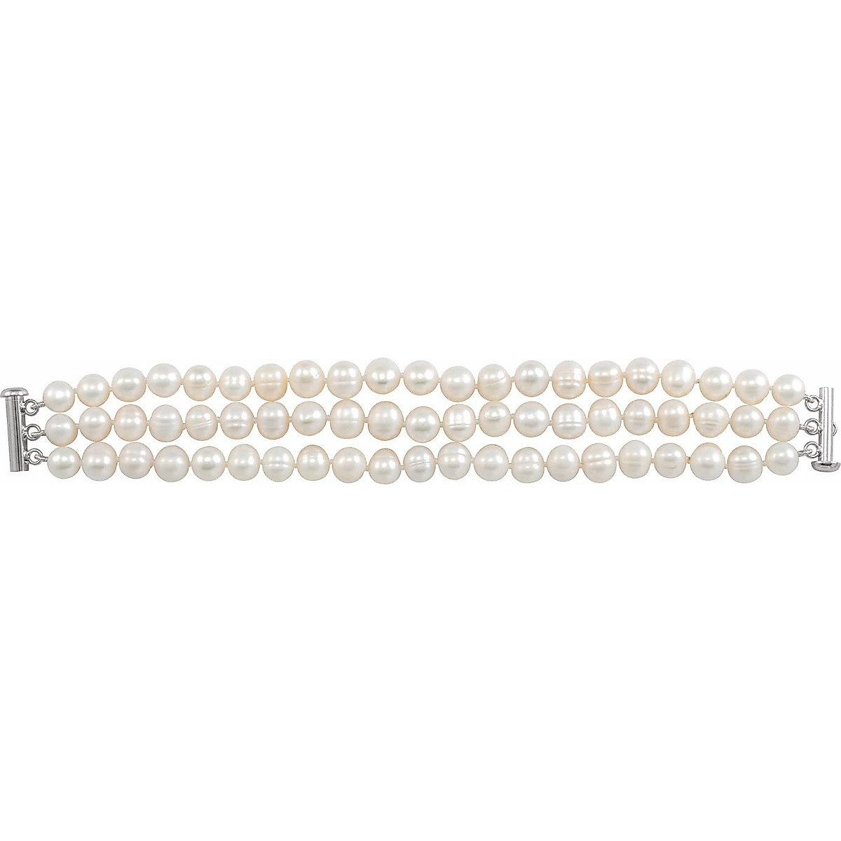 Auriga Fine Jewelry 925 Sterling Silver White Freshwater Cultured Pearl Triple Strand 7.25' Bracelet 8-9 mm Gift for Women
