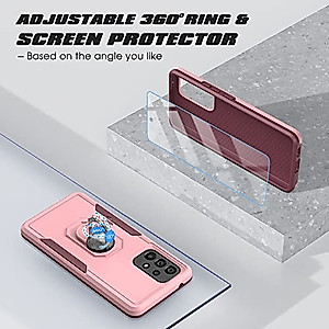 TUNKARMOR for Samsung Galaxy A53 5G | A53 5G UW Case: with Tempered Screen Protector Built in Rotable Ring Kickstand Military Grade Dual Layer Shockproof Protective Phone Cover - Rose Pink