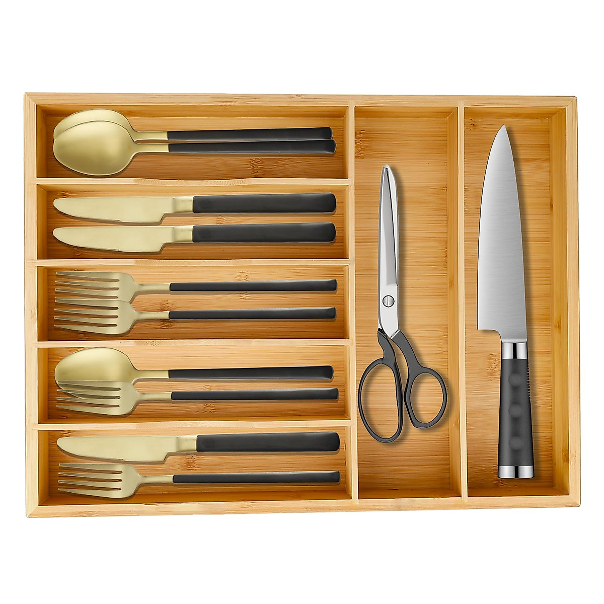 Annmexx 17X13X2.5IN Upgraded Bamboo Kitchens Silverware Organizer, Drawer Organizers, Silverware Drawer Organizers, Utensil Drawer Organizers, 7 Slots Extra Deep Grooved Divider