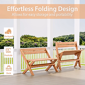 Giantex Wood Outdoor Bench Folding - 2-Person Patio Garden Bench with Solid Teak Wood Structure, Natural Appearance, Foldable Park Bench for Patio, Porch, Backyard, Poolside, Outside Bench Seat
