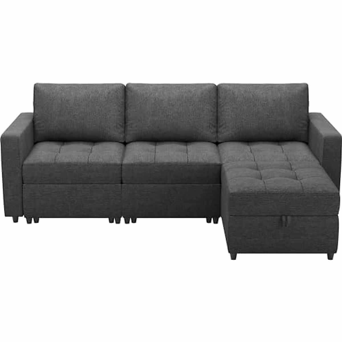Belffin Modular Sectional Sofa Couch Set with Ottoman Morden Fabric Convertible Pull Out Couch with Reversible Chaise and Storage Drawers 3-Seat Sofa Sectionals L Shape Couch for Apartment Black Grey