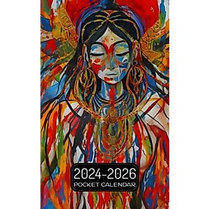 Pocket Calendar 2024-2026: Two-Year Monthly Planner for Purse , 36 Months from January 2024 to December 2026 | Abstract painting | Symbolic figure | Ethnic beliefs